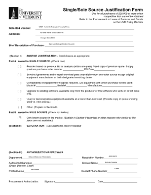 Fillable Online uvm SingleSole Source bJustification Formb - uvm Fax ...