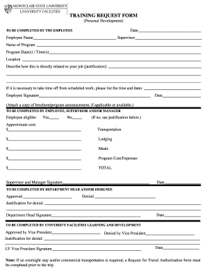 Fillable Online montclair Training brequest formb - Montclair State ...