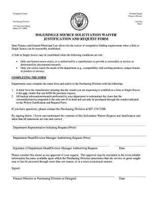 Fillable Online Solesingle source solicitation waiver bjustificationb ...