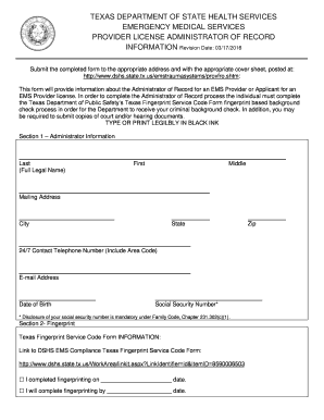 Fillable Online dshs texas EMSAdministratorForm Fax Email Print - pdfFiller