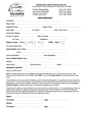 Fillable Online Shellharbour Boat Registration Form Fax Email Print ...