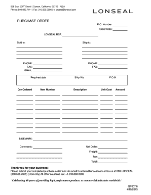 Fillable Online Purchase order - Lonseal Fax Email Print - pdfFiller