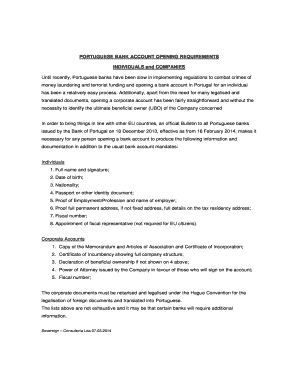 Fillable Online PORTUGUESE BANK ACCOUNT OPENING REQUIREMENTS Fax Email ...