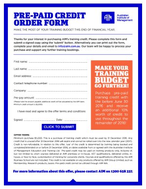 Fillable Online AIM EOFY 2016 PRE-PAID CREDIT ORDER FORM Fax Email ...