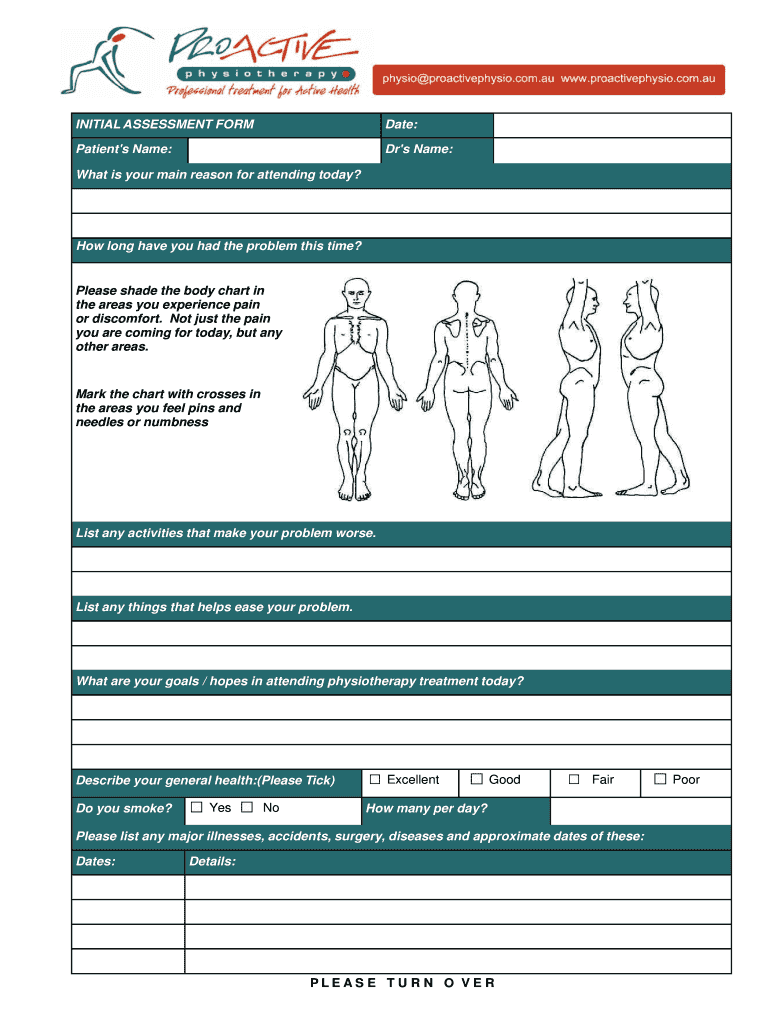 Fillable Online INITIAL ASSESSMENT FORM Date Patient039s Name Dr039s ...