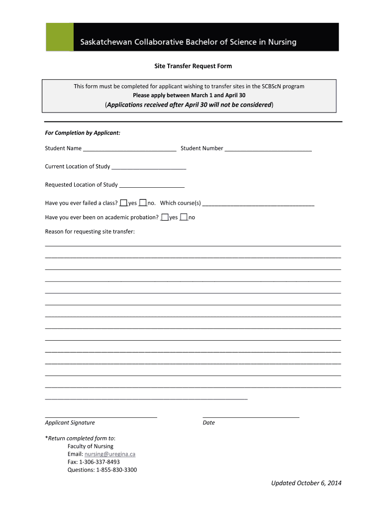 Fillable Online urnss BFillableb Site Transfer Application - University ...