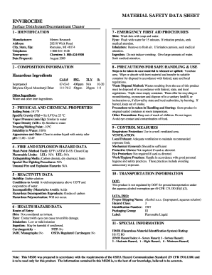 Fillable Online MATERIAL SAFETY DATA SHEET ENVIROCIDE Surface Disinfectant/Decontaminant Cleaner ...