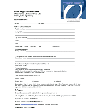 Fillable Online Tour Registration Form - Life away from life Fax Email ...