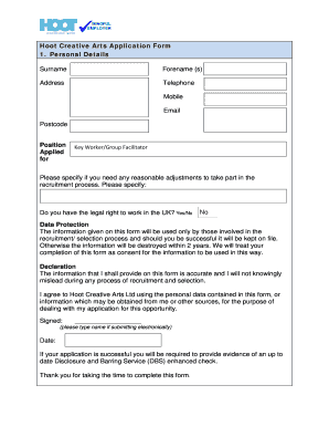Fillable Online hootcreativearts co History, Employment Experiences and Qualifications Please ...