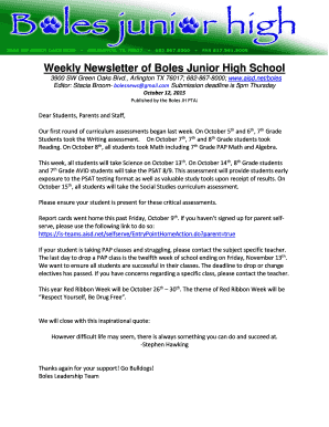 Fillable Online Weekly Newsletter of Boles Junior High School Fax Email ...