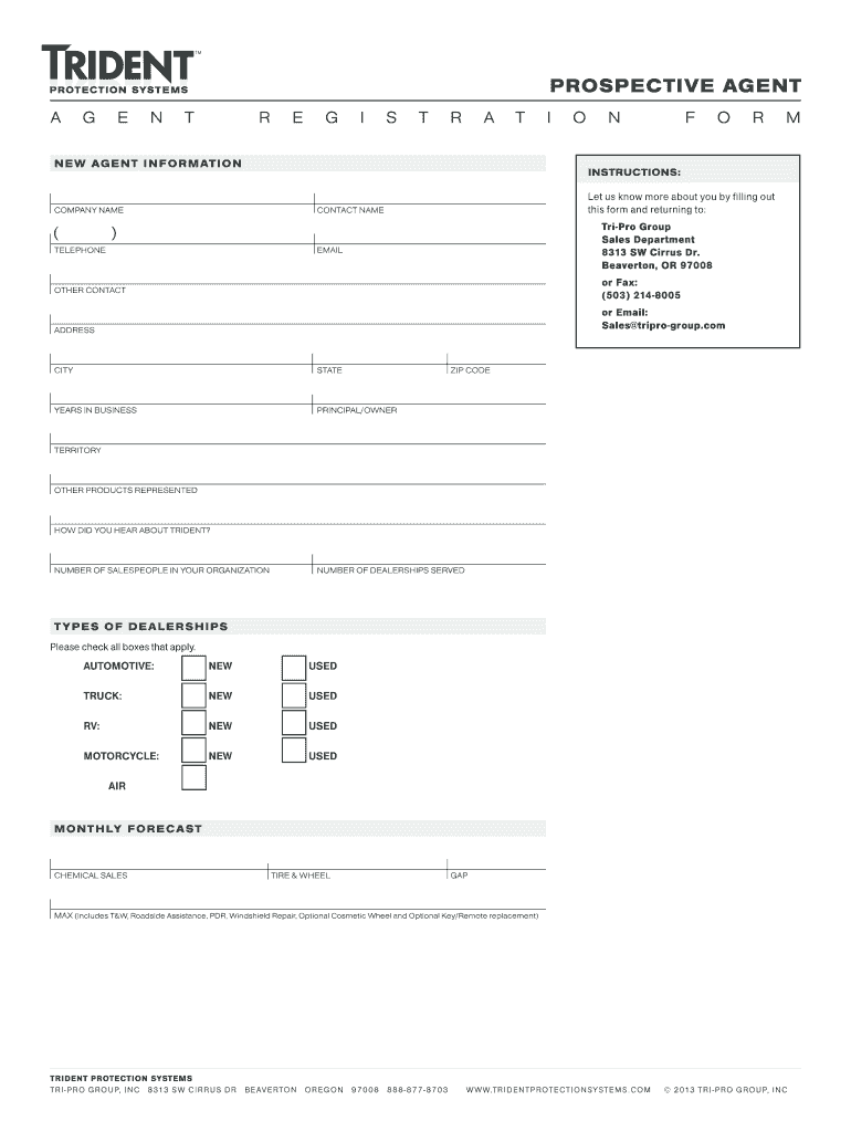 Fillable Online A GENT REGISTRA TION FORM - Trident Protection Systems ...