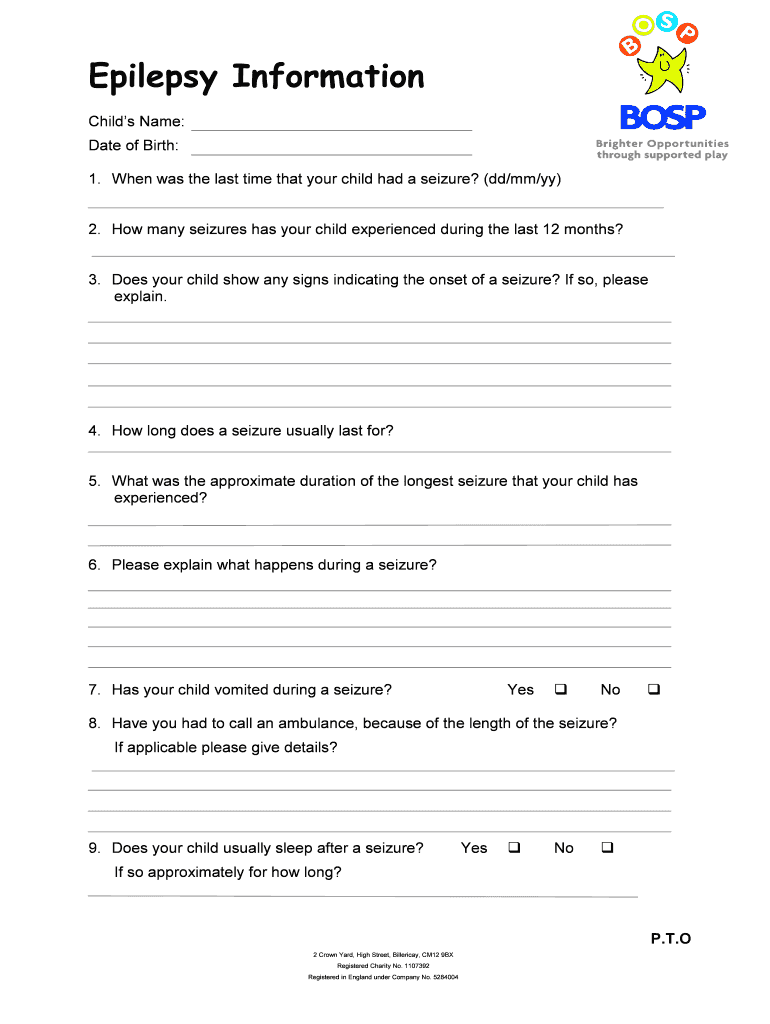Fillable Online Epilepsy Information Form - Brighter Opportunities ...