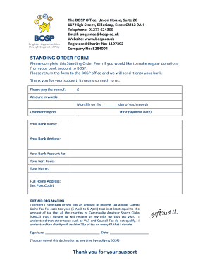 Fillable Online Thank you for your support STANDING ORDER FORM - BOSP ...