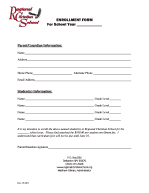 Fillable Online regionalchurch RCS Enrollment Form - Regional Church ...