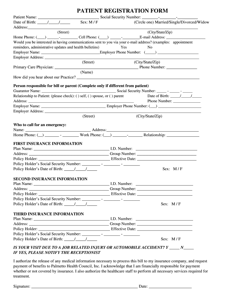 Fillable Online PATIENT REGISTRATION FORM - YourTown Health Fax Email ...