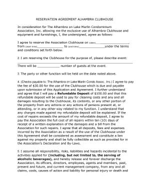 Fillable Online RESERVATION AGREEMENT ALHAMBRA CLUBHOUSE In ... Fax Email Print - pdfFiller