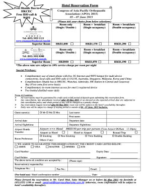Fillable Online Hotel Reservation Form Free Shuttle Bus to HKCEC ...