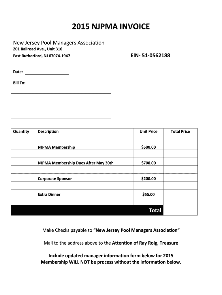 Fillable Online njpma 2015 njpma invoice - New Jersey Pool Managers ...