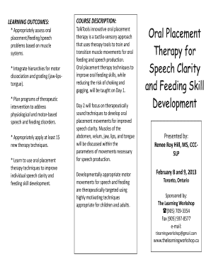 Fillable Online thelearningworkshop Oral Placement Therapy for Speech ...