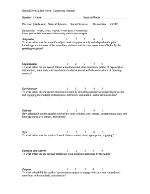 Fillable Online Speech Evaluation Form Stevenson new Fax Email Print ...