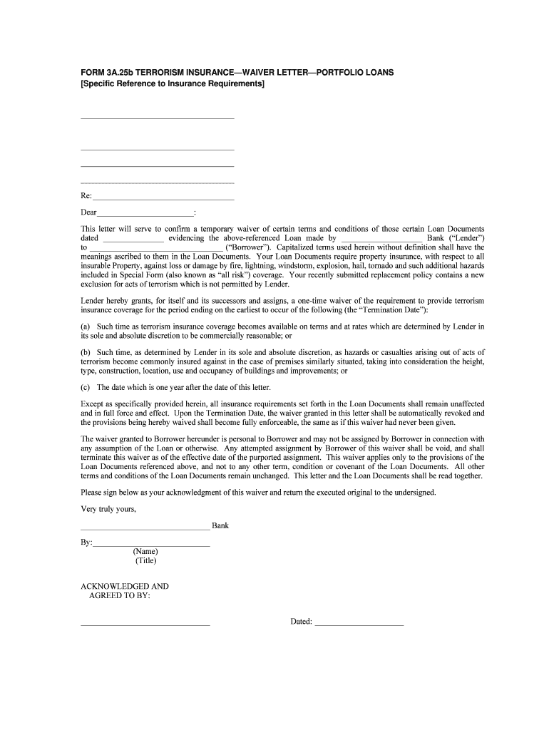Fillable Online BFORMb 3Ab25bb TERRORISM bINSURANCEbWAIVER LETTER Fax ...