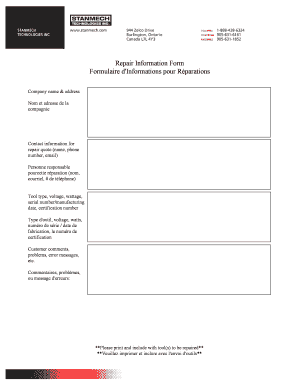 Fillable Online leister Repair Information Form Formulaire ...