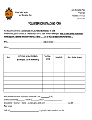Fillable Online VOLUNTEER HOURS TRACKING FORM - bzenarecbbcomb Fax ...