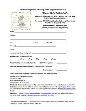 Fillable Online nmmw Father Daughter Gathering 2016 Registration Form ...