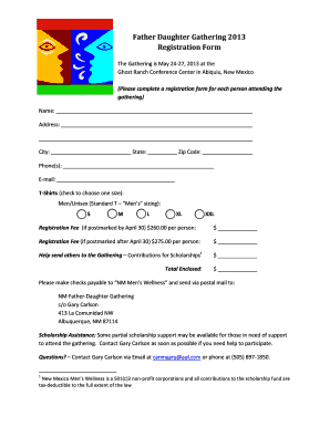 Fillable Online nmmw Father Daughter Gathering 2013 Registration Form ...