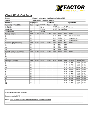 Fillable Online XFactor Client Workout Form Phase2 - X Factor Wellness ...