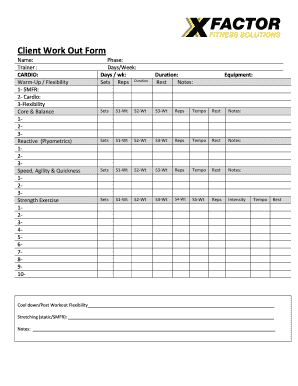 Fillable Online XFactor Client Workout Form - X Factor Wellness Fax ...
