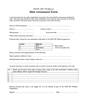 Fillable Online Risk assessment form - North East Wales HF Walkers Fax ...