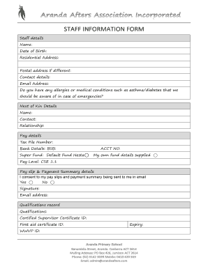 Fillable Online STAFF INFORMATION FORM - barandaaftersbbcomb Fax Email ...