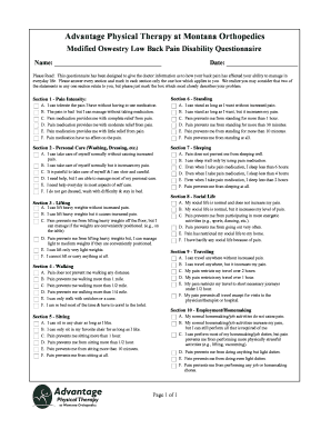 Fillable Online Section 1 - Pain Intensity: Advantage Physical Therapy ...
