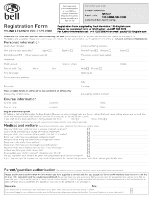 Fillable Online Bell - Registration Form - Young Learner Courses 2008 ...