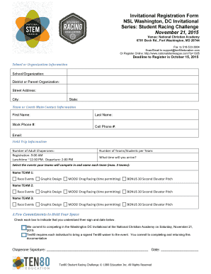 Fillable Online Invitational Registration Form NSL Washington DC Fax ...
