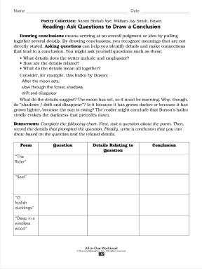 Fillable Online Reading Ask Questions to Draw a Conclusion ...