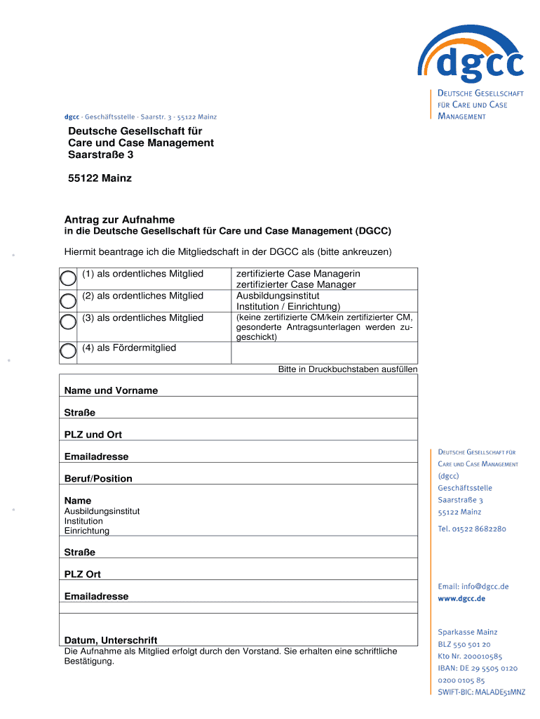 Fillable Online dgcc Deutsche Gesellschaft fr Care und Case Management Fax Email Print - pdfFiller