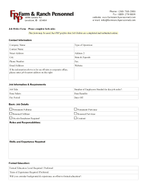 Fillable Online Job Order Form Please complete both sides Fax Email ...