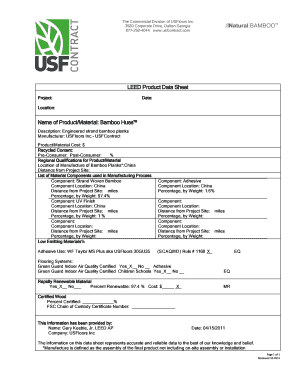 Fillable Online LEED Product Data Sheet Name of Product/Material ...