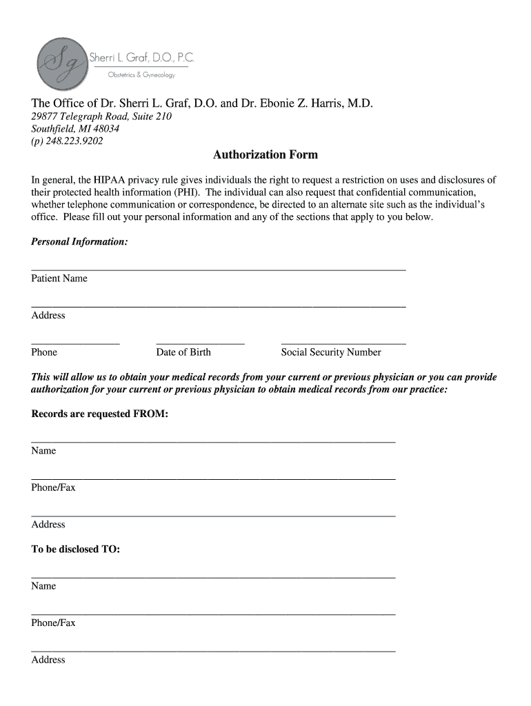 Fillable Online Authorization Form - The Office of Dr Graf amp Dr ...