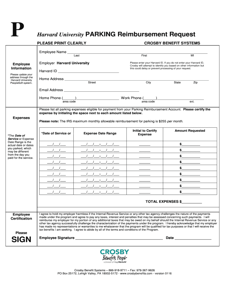 Fillable Online transportation harvard Harvard - Parking Reimb Request ...