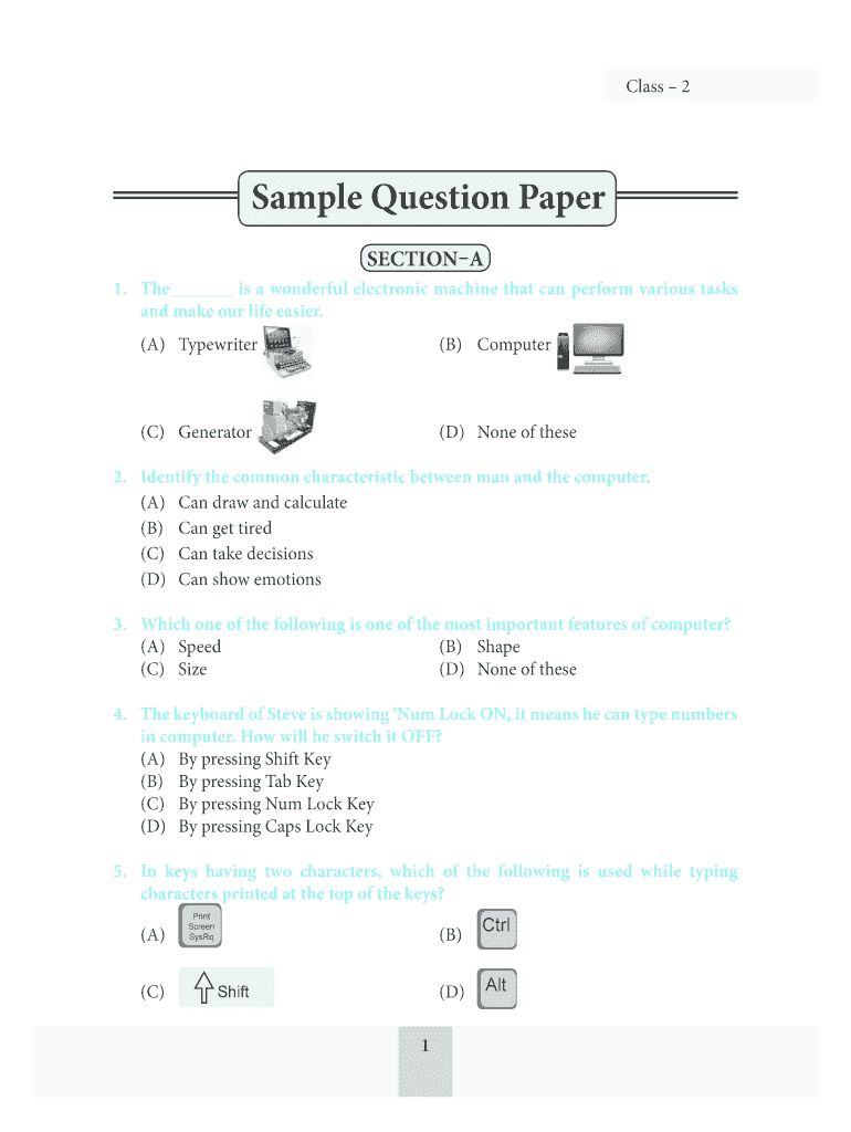 Fillable Online cpsolympiads Class 2 Sample Question Paper SECTIONA 1 ...