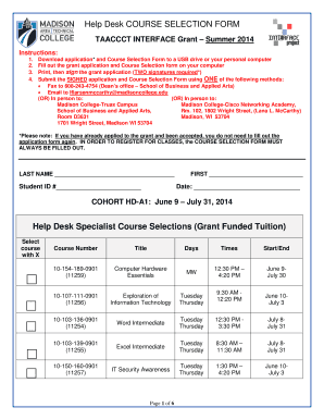 Fillable Online Fill out the grant application and Course Selection ...