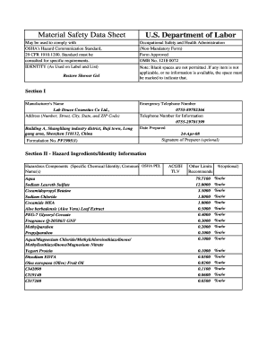 Fillable Online PF1905(1) Shower Gel MSDS.xls Fax Email Print - pdfFiller