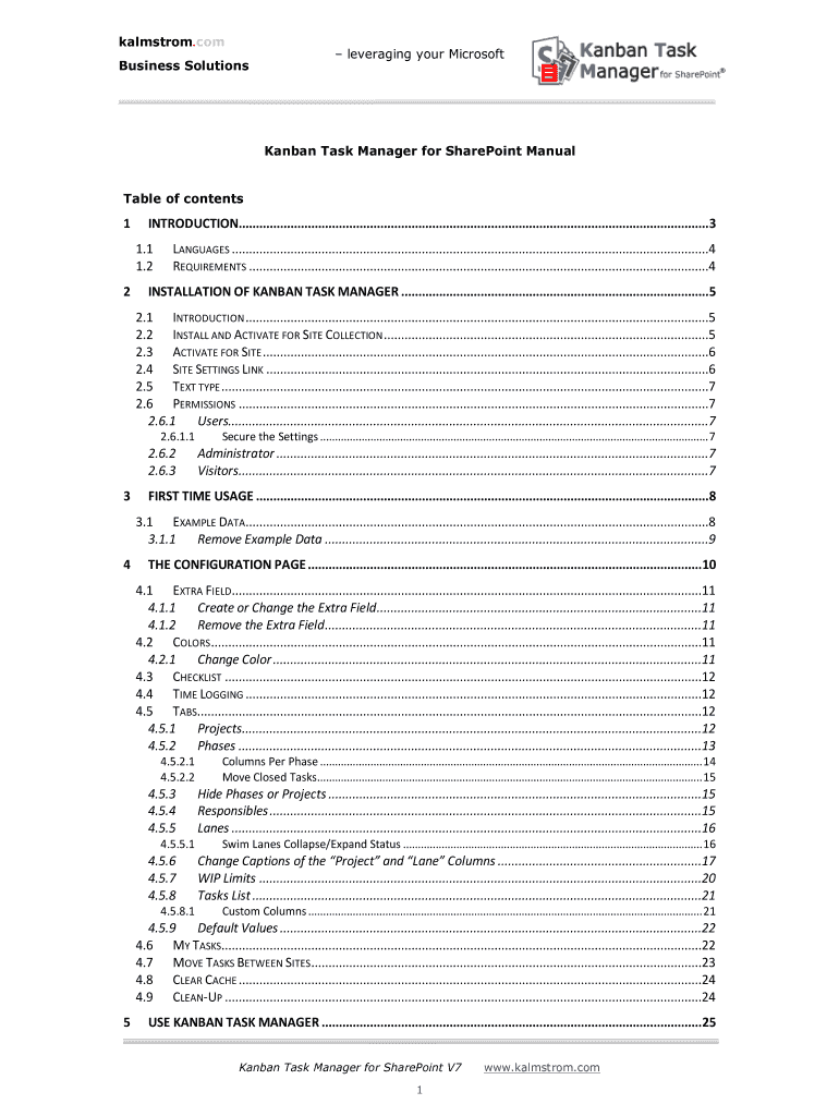 Fillable Online Kanban Task Manager for SharePoint Manual Fax Email Print - pdfFiller