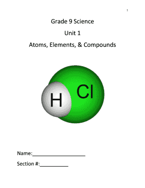 Fillable Online fris k12 nf Grade 9 Science Unit 1 Atoms, Elements ...