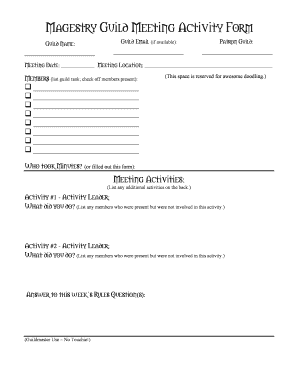 Fillable Online Guild Meeting Activity Form - pdabblegamescom Fax Email ...