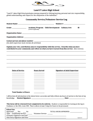 Fillable Online Community Service bFormb - Land O39 Lakes High School ...