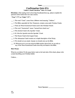 Fillable Online Confirmation Quiz #3A - Small Catechism.org! Fax Email ...